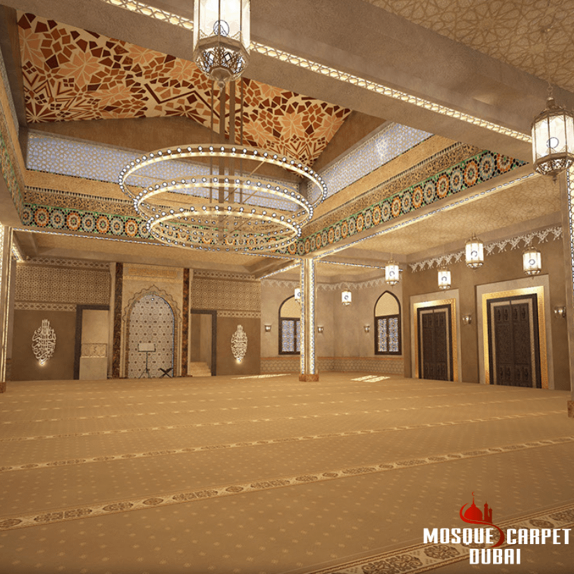 MALIKA Saf Line Gold Brown Mosque Carpet | Luxurious Comfort